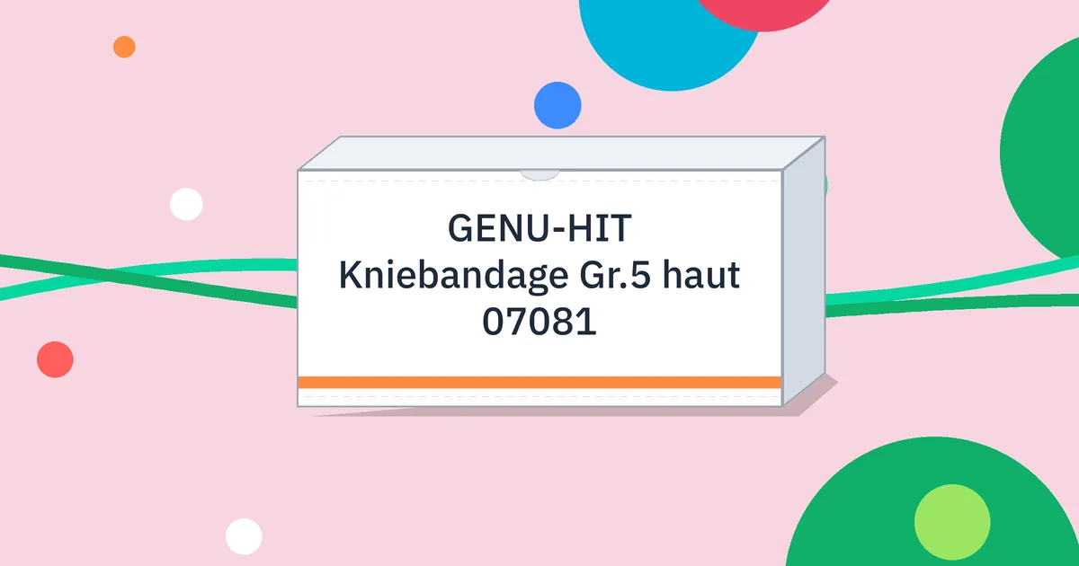 Symbolbild: Packung mit der Aufschrift GENU-HIT Kniebandage Gr.5 haut 07081 (PZN 08486456) – Verfügbarkeit und Bezug in Apotheken in Frankfurt am Main