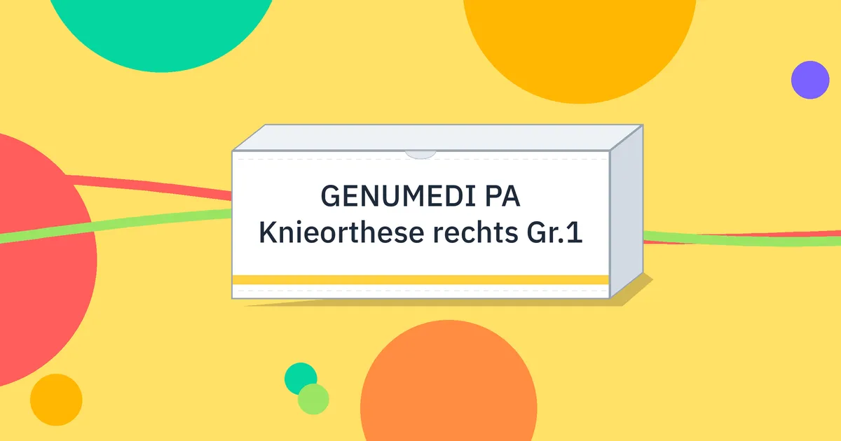 Symbolbild: Packung mit der Aufschrift GENUMEDI PA Knieorthese rechts Gr.1 (PZN 17855361) – Verfügbarkeit und Bezug in Apotheken in Frankfurt am Main
