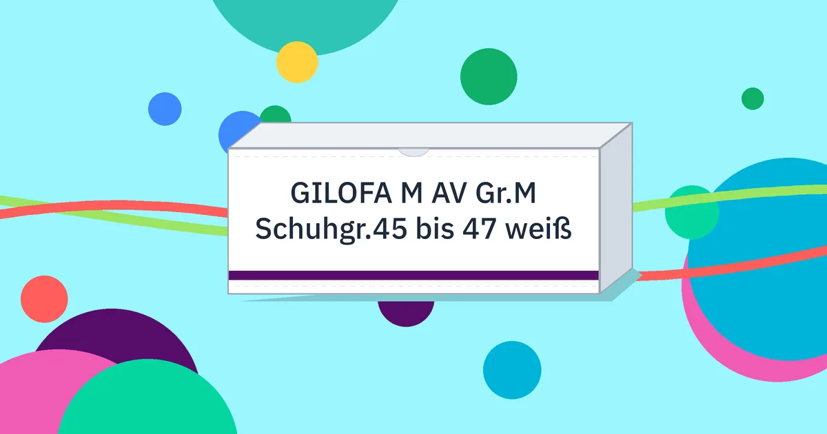 Symbolbild: Packung mit der Aufschrift GILOFA M AV Gr.M Schuhgr.45 bis 47 weiß (PZN 16726294) – Verfügbarkeit und Bezug in Apotheken in Frankfurt am Main