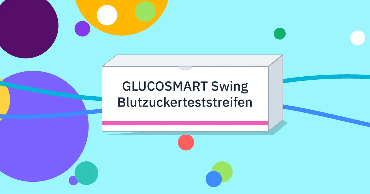 Symbolbild: Packung mit der Aufschrift GLUCOSMART Swing Blutzuckerteststreifen (PZN 12772825) – Verfügbarkeit und Bezug in Apotheken in Frankfurt am Main