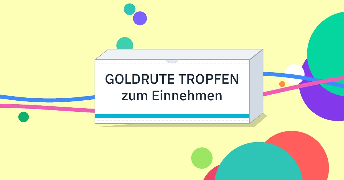 Symbolbild: Packung mit der Aufschrift GOLDRUTE TROPFEN zum Einnehmen (PZN 17427412) – Verfügbarkeit und Bezug in Apotheken in Frankfurt am Main