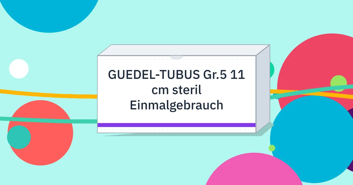 Symbolbild: Packung mit der Aufschrift GUEDEL-TUBUS Gr.5 11 cm steril Einmalgebrauch (PZN 10762188) – Verfügbarkeit und Bezug in Apotheken in Frankfurt am Main