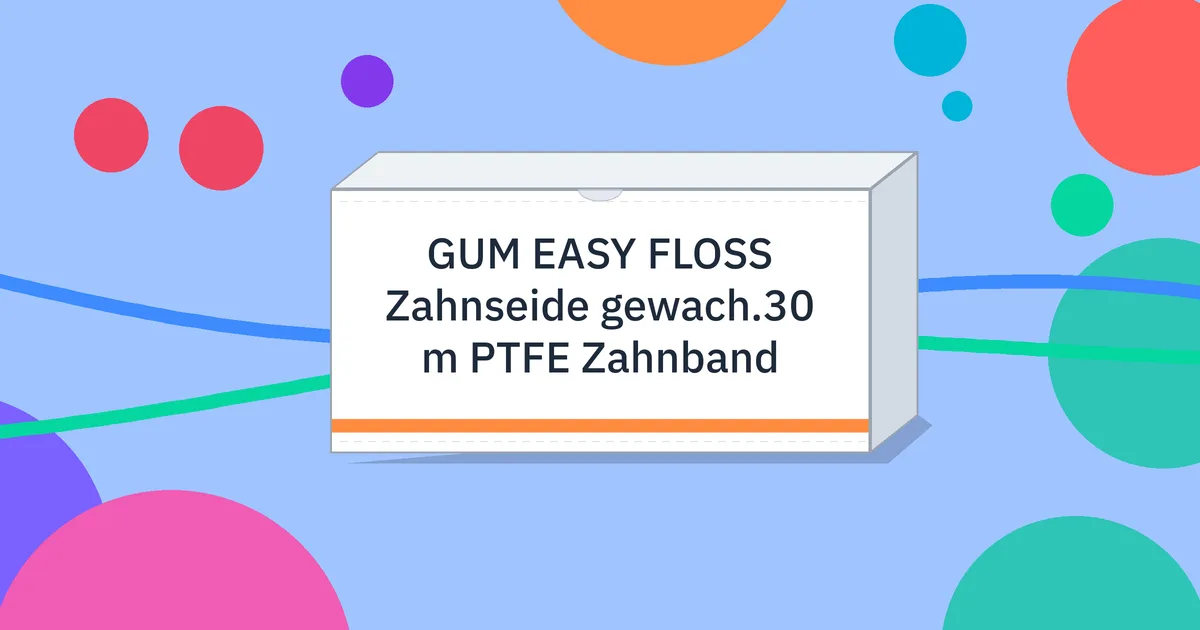 Symbolbild: Packung mit der Aufschrift GUM EASY FLOSS Zahnseide gewach.30 m PTFE Zahnband (PZN 11347669) – Verfügbarkeit und Bezug in Apotheken in Frankfurt am Main