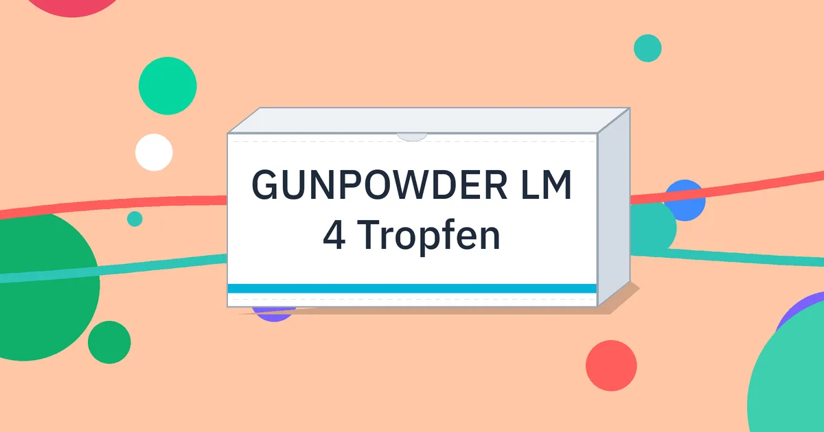 Symbolbild: Packung mit der Aufschrift GUNPOWDER LM 4 Tropfen (PZN 15823523) – Verfügbarkeit und Bezug in Apotheken in Frankfurt am Main