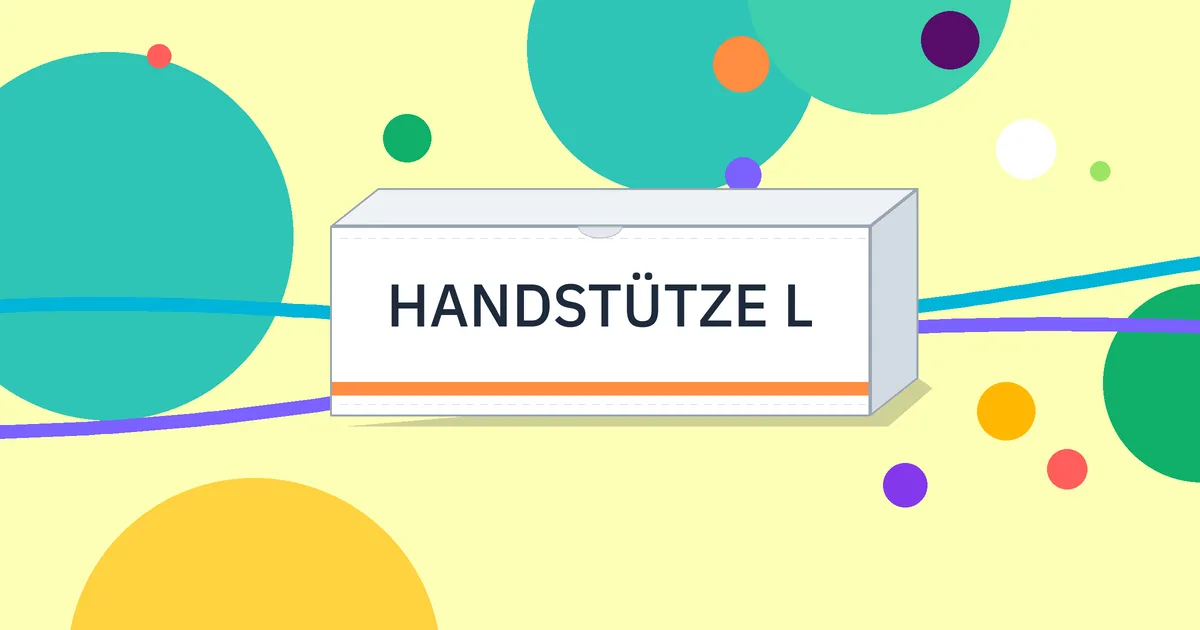 Symbolbild: Packung mit der Aufschrift HANDSTÜTZE L (PZN 18662345) – Verfügbarkeit und Bezug in Apotheken in Frankfurt am Main