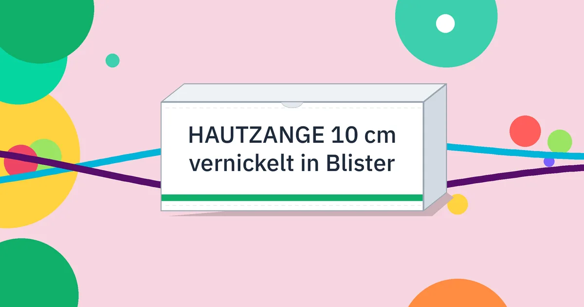Symbolbild: Packung mit der Aufschrift HAUTZANGE 10 cm vernickelt in Blister (PZN 18155275) – Verfügbarkeit und Bezug in Apotheken in Frankfurt am Main