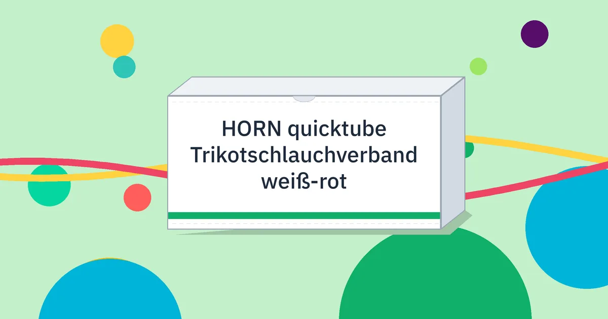 Symbolbild: Packung mit der Aufschrift HORN quicktube Trikotschlauchverband weiß-rot (PZN 04667706) – Verfügbarkeit und Bezug in Apotheken in Frankfurt am Main