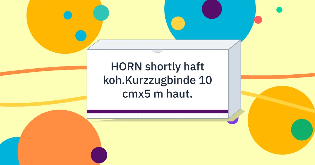 Symbolbild: Packung mit der Aufschrift HORN shortly haft koh.Kurzzugbinde 10 cmx5 m haut. (PZN 04667882) – Verfügbarkeit und Bezug in Apotheken in Frankfurt am Main