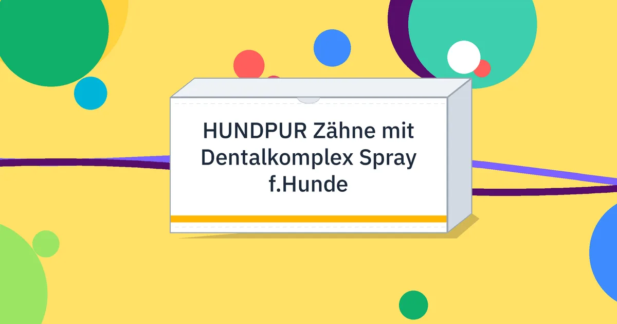 Symbolbild: Packung mit der Aufschrift HUNDPUR Zähne mit Dentalkomplex Spray f.Hunde (PZN 18191466) – Verfügbarkeit und Bezug in Apotheken in Frankfurt am Main