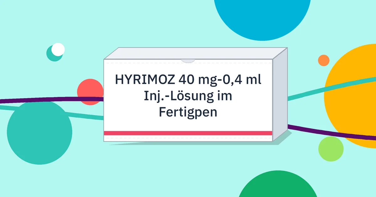 Symbolbild: Packung mit der Aufschrift HYRIMOZ 40 mg-0,4 ml Inj.-Lösung im Fertigpen (PZN 19181702) – Verfügbarkeit und Bezug in Apotheken in Frankfurt am Main