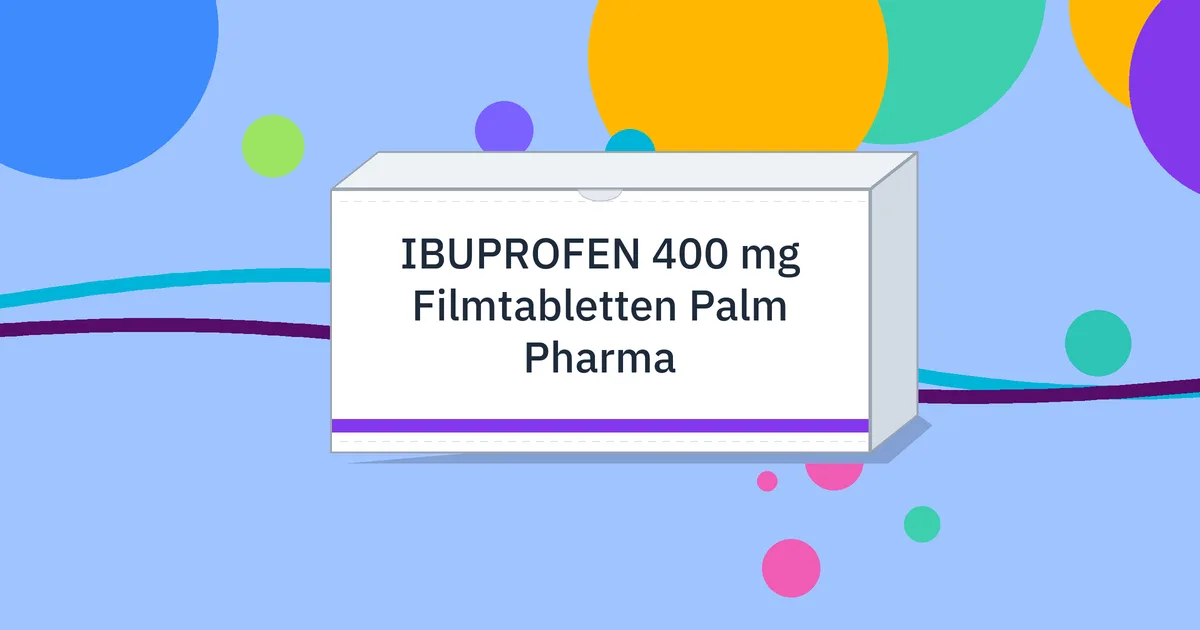 Symbolbild: Packung mit der Aufschrift IBUPROFEN 400 mg Filmtabletten Palm Pharma (PZN 16359134) – Verfügbarkeit und Bezug in Apotheken in Frankfurt am Main
