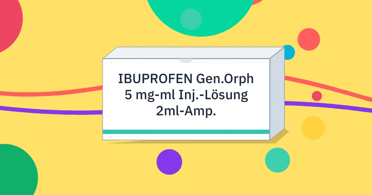 Symbolbild: Packung mit der Aufschrift IBUPROFEN Gen.Orph 5 mg-ml Inj.-Lösung 2ml-Amp. (PZN 18896385) – Verfügbarkeit und Bezug in Apotheken in Frankfurt am Main