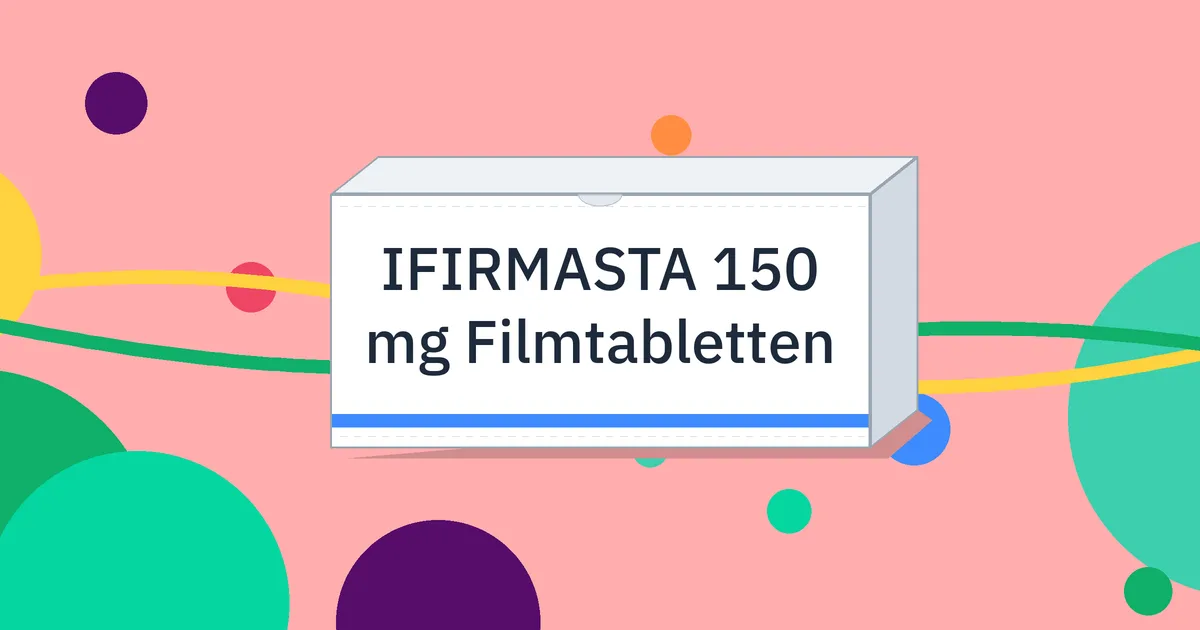 Symbolbild: Packung mit der Aufschrift IFIRMASTA 150 mg Filmtabletten (PZN 09726394) – Verfügbarkeit und Bezug in Apotheken in Frankfurt am Main