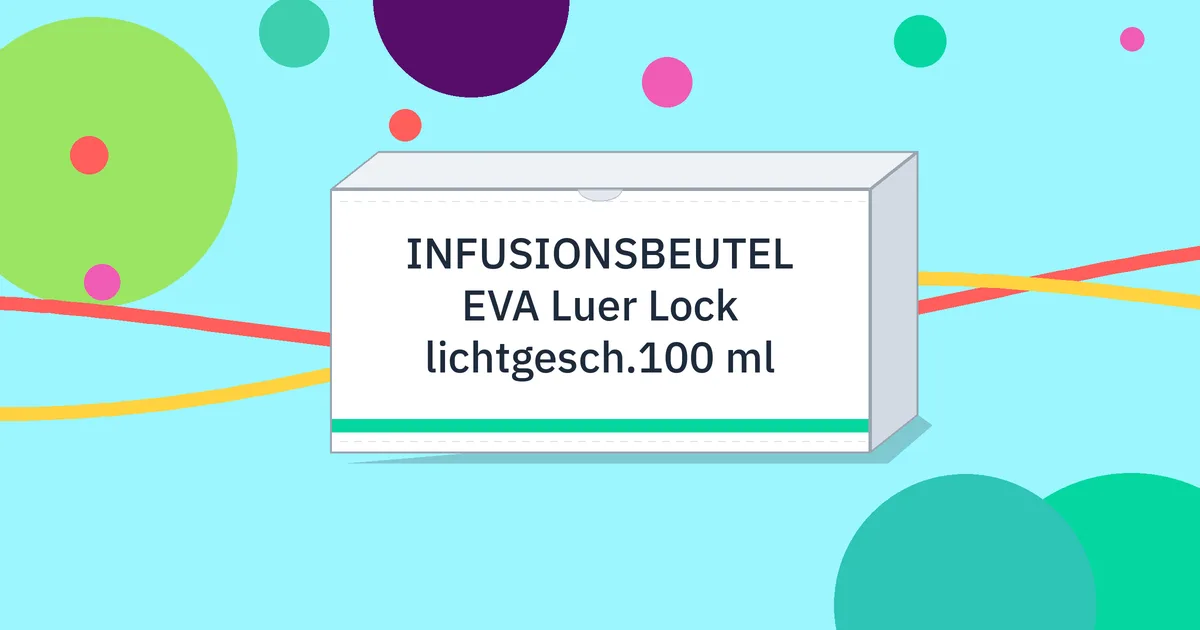 Symbolbild: Packung mit der Aufschrift INFUSIONSBEUTEL EVA Luer Lock lichtgesch.100 ml (PZN 19986877) – Verfügbarkeit und Bezug in Apotheken in Frankfurt am Main