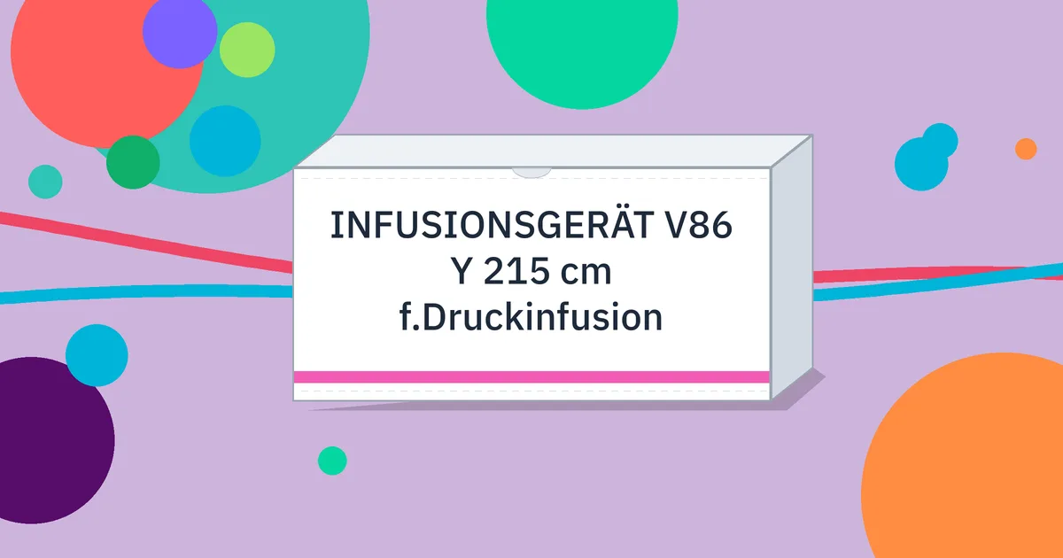 Symbolbild: Packung mit der Aufschrift INFUSIONSGERÄT V86 Y 215 cm f.Druckinfusion (PZN 20057427) – Verfügbarkeit und Bezug in Apotheken in Frankfurt am Main