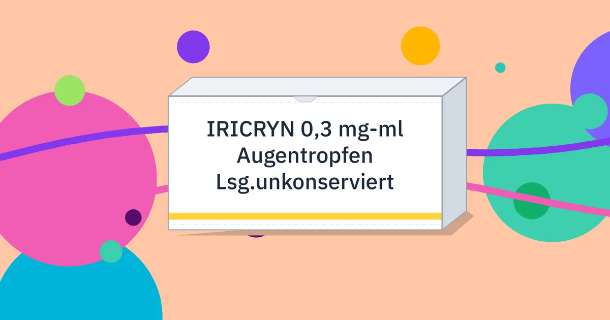 Symbolbild: Packung mit der Aufschrift IRICRYN 0,3 mg-ml Augentropfen Lsg.unkonserviert (PZN 18244808) – Verfügbarkeit und Bezug in Apotheken in Frankfurt am Main