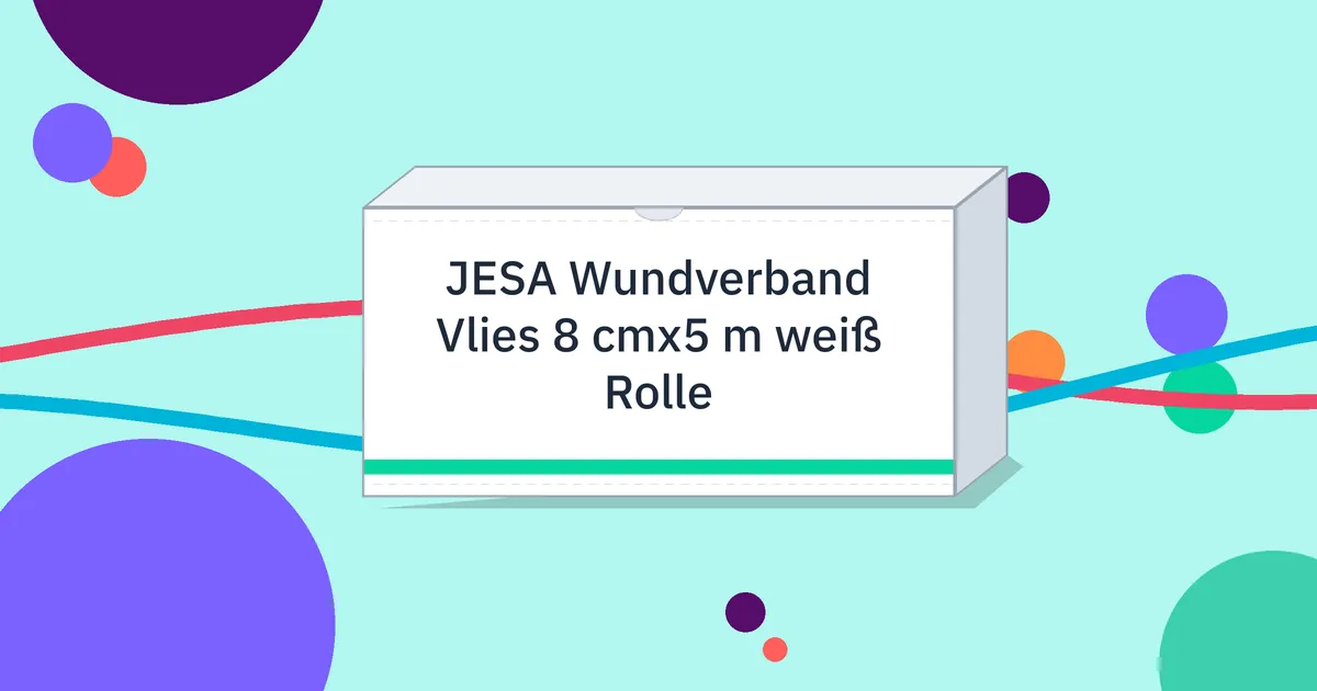 Symbolbild: Packung mit der Aufschrift JESA Wundverband Vlies 8 cmx5 m weiß Rolle (PZN 10794403) – Verfügbarkeit und Bezug in Apotheken in Frankfurt am Main