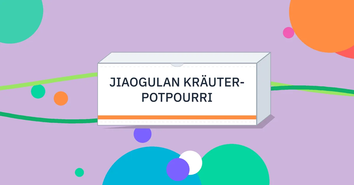 Symbolbild: Packung mit der Aufschrift JIAOGULAN KRÄUTER-POTPOURRI (PZN 13719721) – Verfügbarkeit und Bezug in Apotheken in Frankfurt am Main