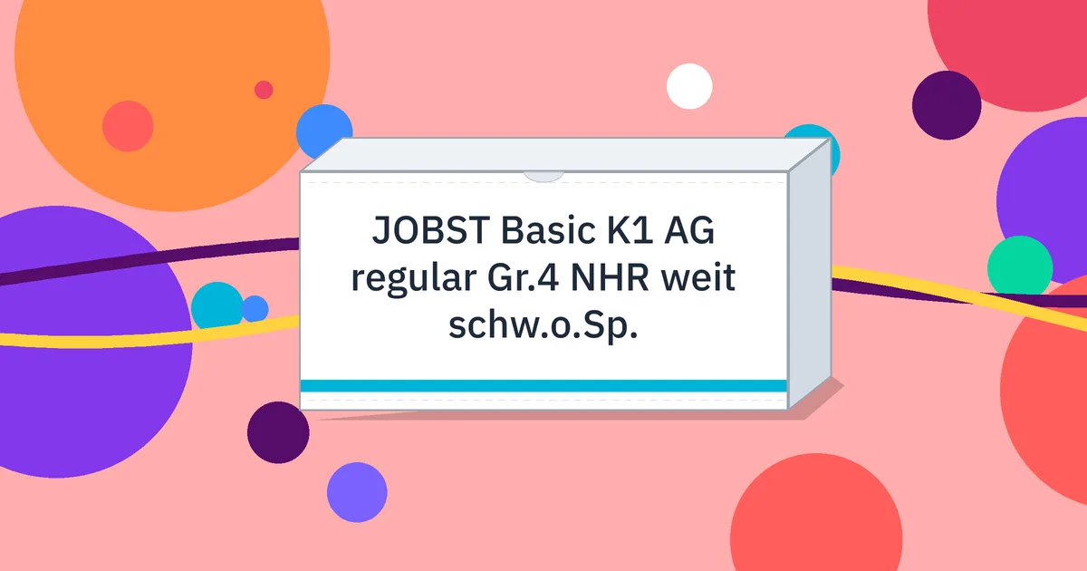 Symbolbild: Packung mit der Aufschrift JOBST Basic K1 AG regular Gr.4 NHR weit schw.o.Sp. (PZN 15309967) – Verfügbarkeit und Bezug in Apotheken in Frankfurt am Main