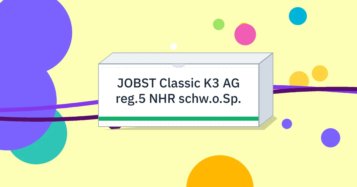 Symbolbild: Packung mit der Aufschrift JOBST Classic K3 AG reg.5 NHR schw.o.Sp. (PZN 13073791) – Verfügbarkeit und Bezug in Apotheken in Frankfurt am Main