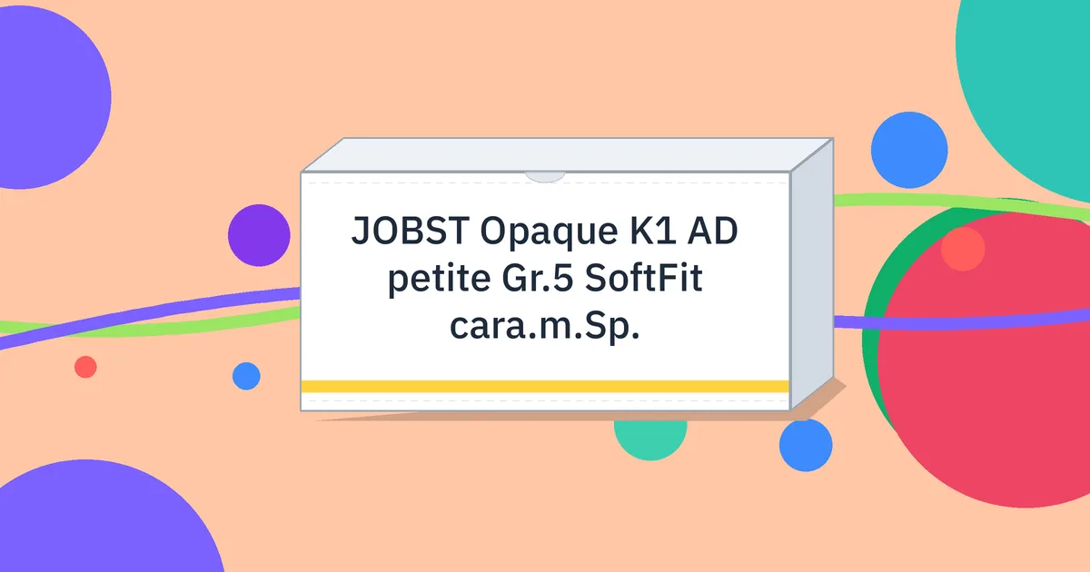 Symbolbild: Packung mit der Aufschrift JOBST Opaque K1 AD petite Gr.5 SoftFit cara.m.Sp. (PZN 13079316) – Verfügbarkeit und Bezug in Apotheken in Frankfurt am Main