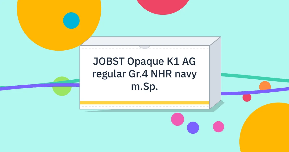 Symbolbild: Packung mit der Aufschrift JOBST Opaque K1 AG regular Gr.4 NHR navy m.Sp. (PZN 13091493) – Verfügbarkeit und Bezug in Apotheken in Frankfurt am Main