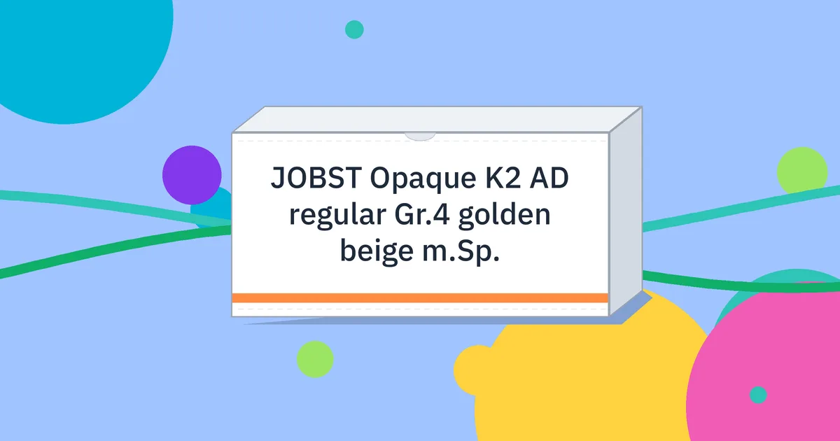 Symbolbild: Packung mit der Aufschrift JOBST Opaque K2 AD regular Gr.4 golden beige m.Sp. (PZN 16277488) – Verfügbarkeit und Bezug in Apotheken in Frankfurt am Main