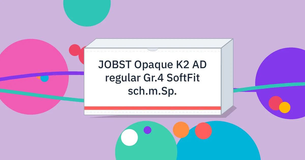 Symbolbild: Packung mit der Aufschrift JOBST Opaque K2 AD regular Gr.4 SoftFit sch.m.Sp. (PZN 11250177) – Verfügbarkeit und Bezug in Apotheken in Frankfurt am Main