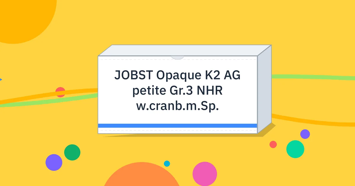 Symbolbild: Packung mit der Aufschrift JOBST Opaque K2 AG petite Gr.3 NHR w.cranb.m.Sp. (PZN 13112522) – Verfügbarkeit und Bezug in Apotheken in Frankfurt am Main