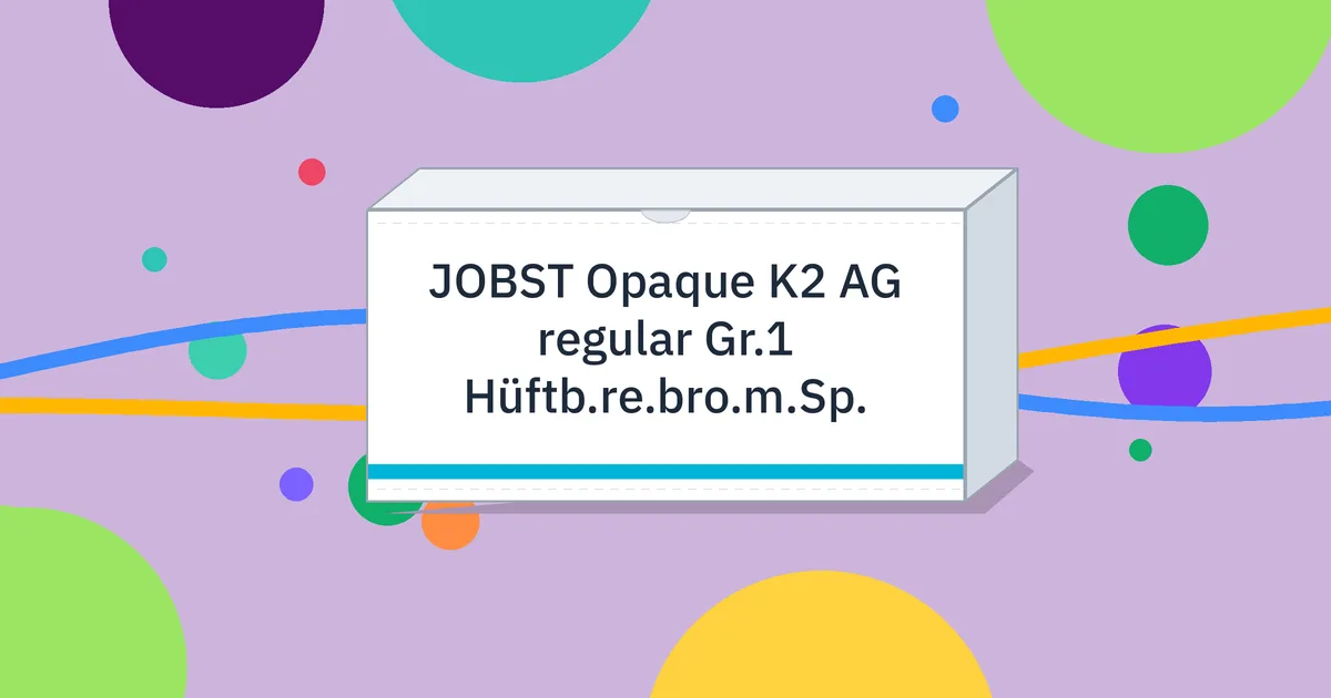 Symbolbild: Packung mit der Aufschrift JOBST Opaque K2 AG regular Gr.1 Hüftb.re.bro.m.Sp. (PZN 13117063) – Verfügbarkeit und Bezug in Apotheken in Frankfurt am Main