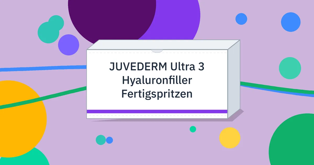 Symbolbild: Packung mit der Aufschrift JUVEDERM Ultra 3 Hyaluronfiller Fertigspritzen (PZN 18354709) – Verfügbarkeit und Bezug in Apotheken in Frankfurt am Main