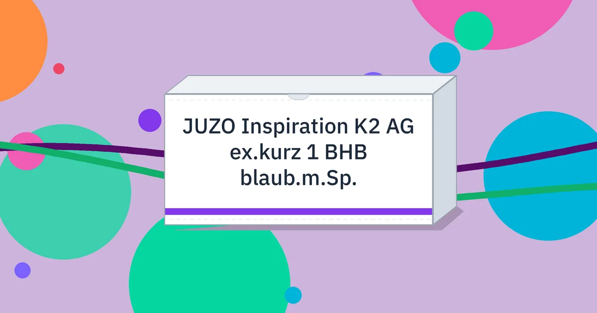 Symbolbild: Packung mit der Aufschrift JUZO Inspiration K2 AG ex.kurz 1 BHB blaub.m.Sp. (PZN 14835524) – Verfügbarkeit und Bezug in Apotheken in Frankfurt am Main