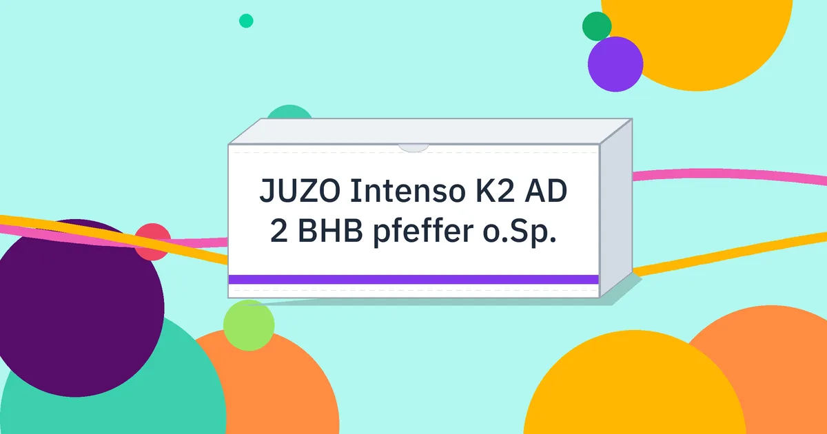 Symbolbild: Packung mit der Aufschrift JUZO Intenso K2 AD 2 BHB pfeffer o.Sp. (PZN 18623687) – Verfügbarkeit und Bezug in Apotheken in Frankfurt am Main