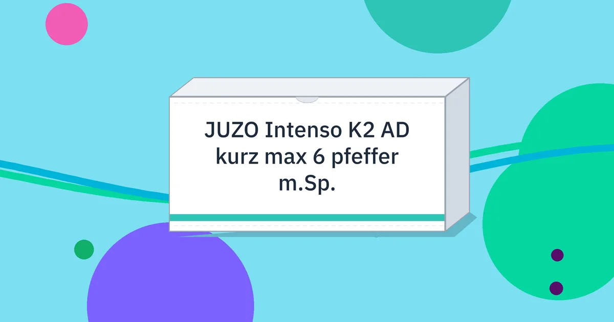 Symbolbild: Packung mit der Aufschrift JUZO Intenso K2 AD kurz max 6 pfeffer m.Sp. (PZN 18608512) – Verfügbarkeit und Bezug in Apotheken in Frankfurt am Main