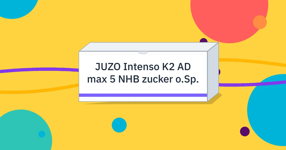 Symbolbild: Packung mit der Aufschrift JUZO Intenso K2 AD max 5 NHB zucker o.Sp. (PZN 18623061) – Verfügbarkeit und Bezug in Apotheken in Frankfurt am Main