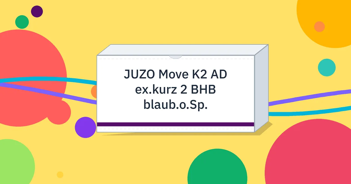 Symbolbild: Packung mit der Aufschrift JUZO Move K2 AD ex.kurz 2 BHB blaub.o.Sp. (PZN 18542581) – Verfügbarkeit und Bezug in Apotheken in Frankfurt am Main