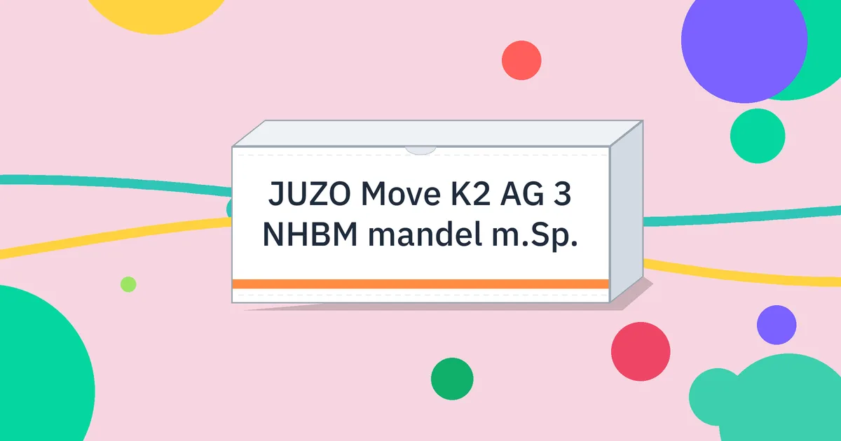 Symbolbild: Packung mit der Aufschrift JUZO Move K2 AG 3 NHBM mandel m.Sp. (PZN 16642367) – Verfügbarkeit und Bezug in Apotheken in Frankfurt am Main
