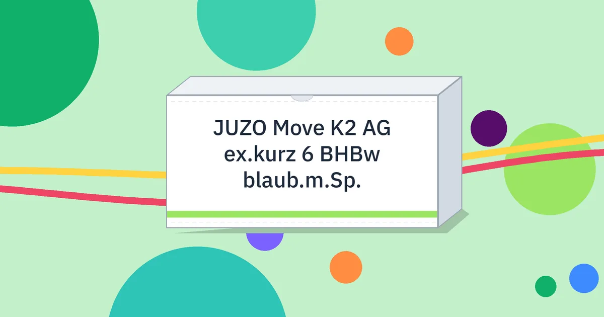 Symbolbild: Packung mit der Aufschrift JUZO Move K2 AG ex.kurz 6 BHBw blaub.m.Sp. (PZN 18563904) – Verfügbarkeit und Bezug in Apotheken in Frankfurt am Main