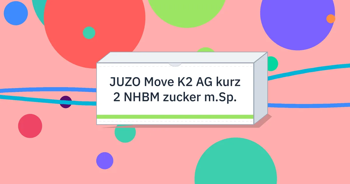 Symbolbild: Packung mit der Aufschrift JUZO Move K2 AG kurz 2 NHBM zucker m.Sp. (PZN 18527185) – Verfügbarkeit und Bezug in Apotheken in Frankfurt am Main