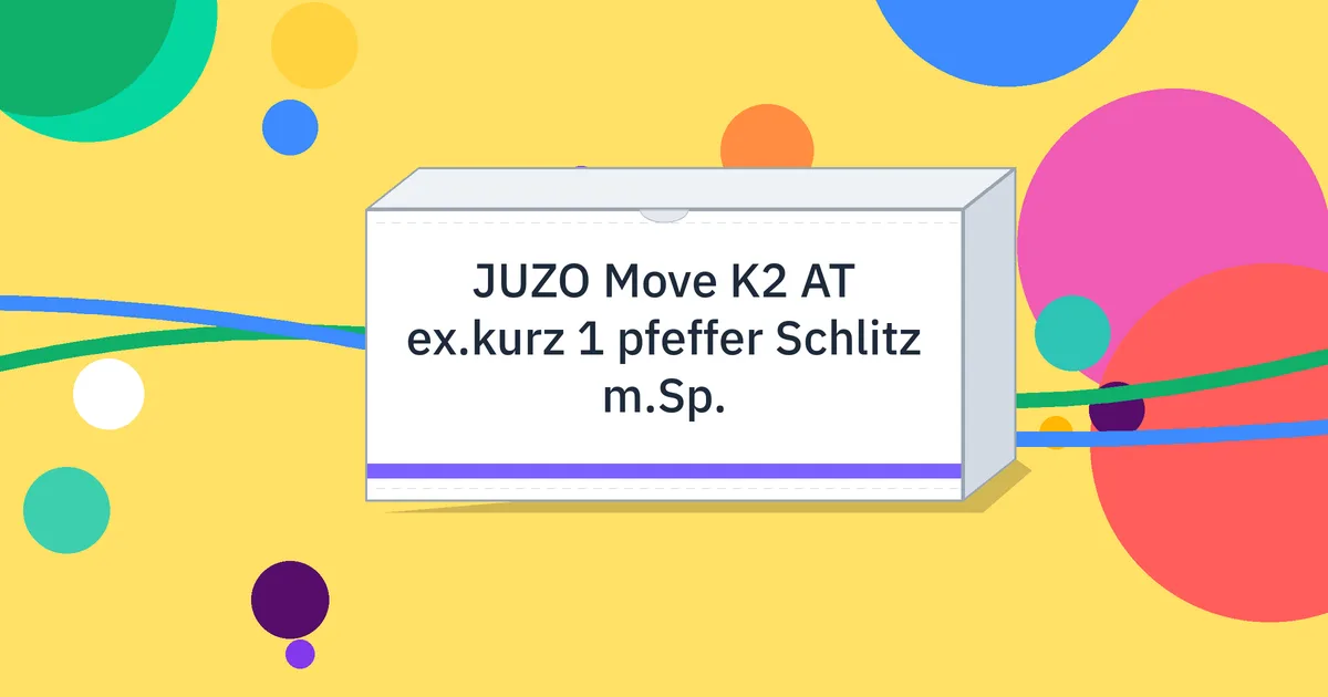 Symbolbild: Packung mit der Aufschrift JUZO Move K2 AT ex.kurz 1 pfeffer Schlitz m.Sp. (PZN 20671601) – Verfügbarkeit und Bezug in Apotheken in Frankfurt am Main