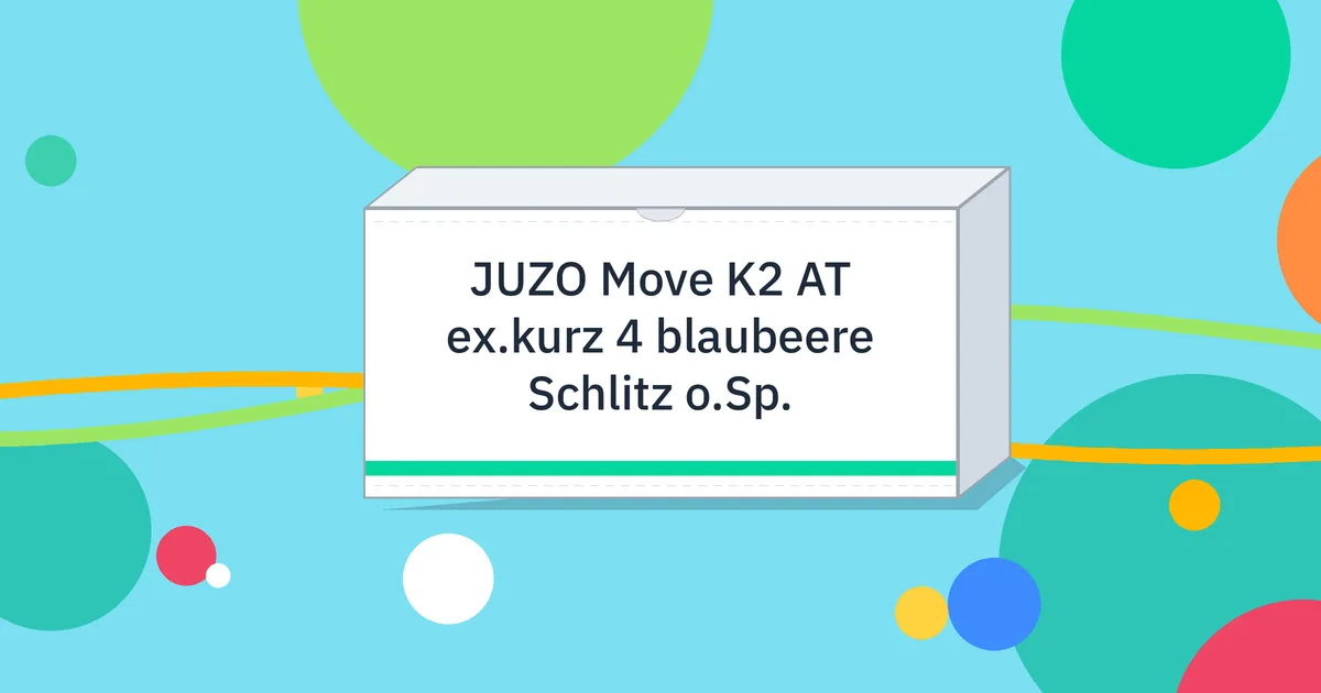 Symbolbild: Packung mit der Aufschrift JUZO Move K2 AT ex.kurz 4 blaubeere Schlitz o.Sp. (PZN 20673385) – Verfügbarkeit und Bezug in Apotheken in Frankfurt am Main