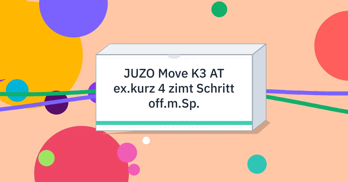 Symbolbild: Packung mit der Aufschrift JUZO Move K3 AT ex.kurz 4 zimt Schritt off.m.Sp. (PZN 20680474) – Verfügbarkeit und Bezug in Apotheken in Frankfurt am Main