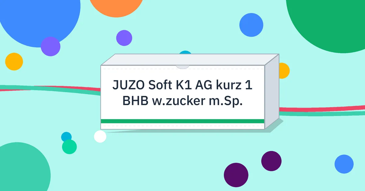 Symbolbild: Packung mit der Aufschrift JUZO Soft K1 AG kurz 1 BHB w.zucker m.Sp. (PZN 14837836) – Verfügbarkeit und Bezug in Apotheken in Frankfurt am Main