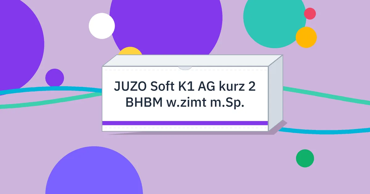 Symbolbild: Packung mit der Aufschrift JUZO Soft K1 AG kurz 2 BHBM w.zimt m.Sp. (PZN 14863414) – Verfügbarkeit und Bezug in Apotheken in Frankfurt am Main