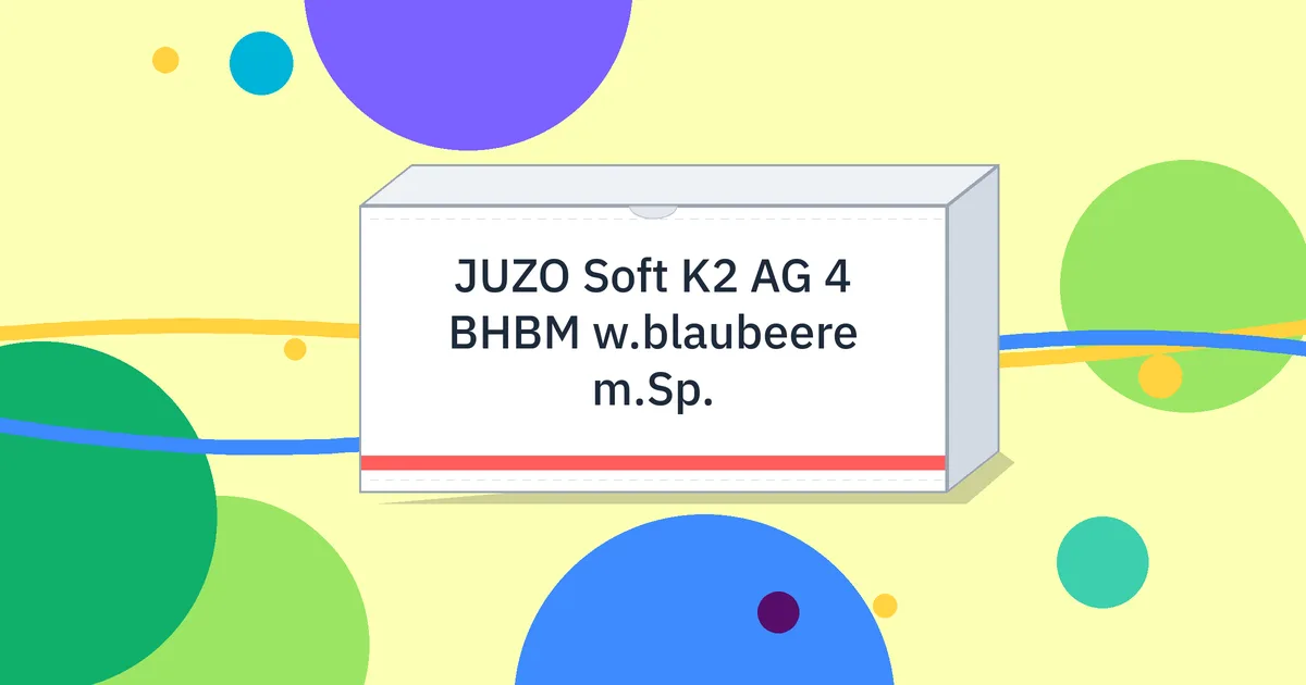 Symbolbild: Packung mit der Aufschrift JUZO Soft K2 AG 4 BHBM w.blaubeere m.Sp. (PZN 14866973) – Verfügbarkeit und Bezug in Apotheken in Frankfurt am Main