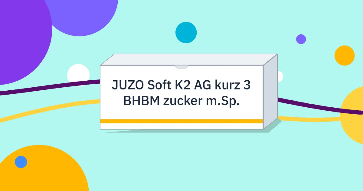 Symbolbild: Packung mit der Aufschrift JUZO Soft K2 AG kurz 3 BHBM zucker m.Sp. (PZN 14859341) – Verfügbarkeit und Bezug in Apotheken in Frankfurt am Main