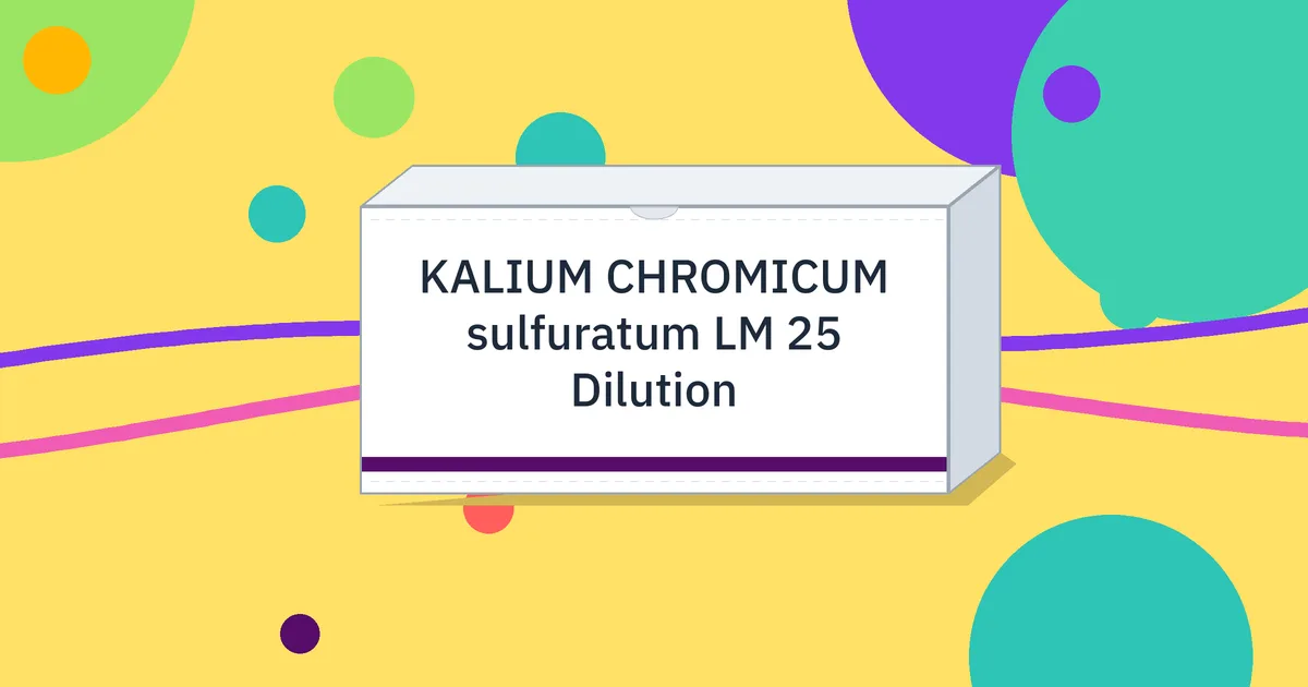 Symbolbild: Packung mit der Aufschrift KALIUM CHROMICUM sulfuratum LM 25 Dilution (PZN 12919814) – Verfügbarkeit und Bezug in Apotheken in Frankfurt am Main