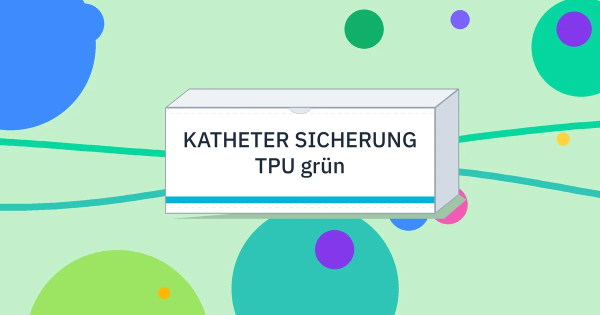 Symbolbild: Packung mit der Aufschrift KATHETER SICHERUNG TPU grün (PZN 20574312) – Verfügbarkeit und Bezug in Apotheken in Frankfurt am Main