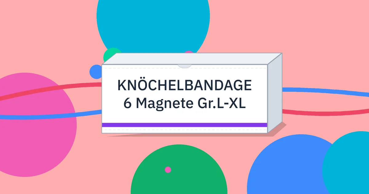 Symbolbild: Packung mit der Aufschrift KNÖCHELBANDAGE 6 Magnete Gr.L-XL (PZN 01330998) – Verfügbarkeit und Bezug in Apotheken in Frankfurt am Main