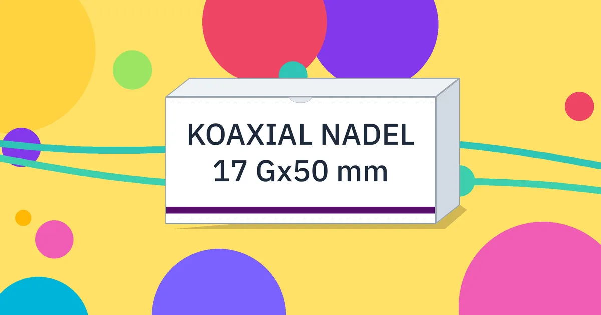 Symbolbild: Packung mit der Aufschrift KOAXIAL NADEL 17 Gx50 mm (PZN 19529803) – Verfügbarkeit und Bezug in Apotheken in Frankfurt am Main